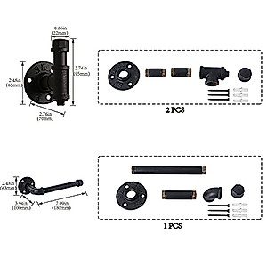 3 Pack Industrial Pipe Bathroom Hardware Accessories Set, Include 2 Robe Coat Towel Hook and 1 Toilet Paper Holder for Hanging. 1/2" inch Threaded Wall Mounted Rustic Decor Accessories Kit (Black)
