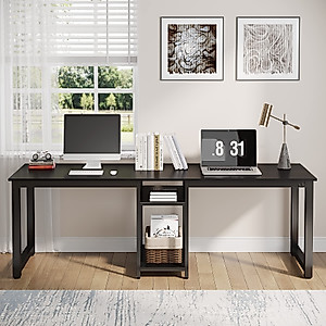 Tribesigns 78 Inches Computer Desk, Extra Large Two Person Office Desk with Shelf, Double Workstation Desk for Home Office(Black)
