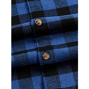 OYOANGLE Men's Plaid Long Sleeve Button Down Collared Flannel Shirt Tops Blue XXL