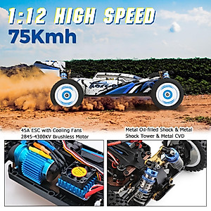 CKYSCHN WLtoys 124017(V2) Fast RC Car, 1/12 Brushless RC Car, 75km/h 4x4 Hobby RC Buggy Cars with Independent ESC for Adults, Fast Remote Control Truck Car with 2 Battery