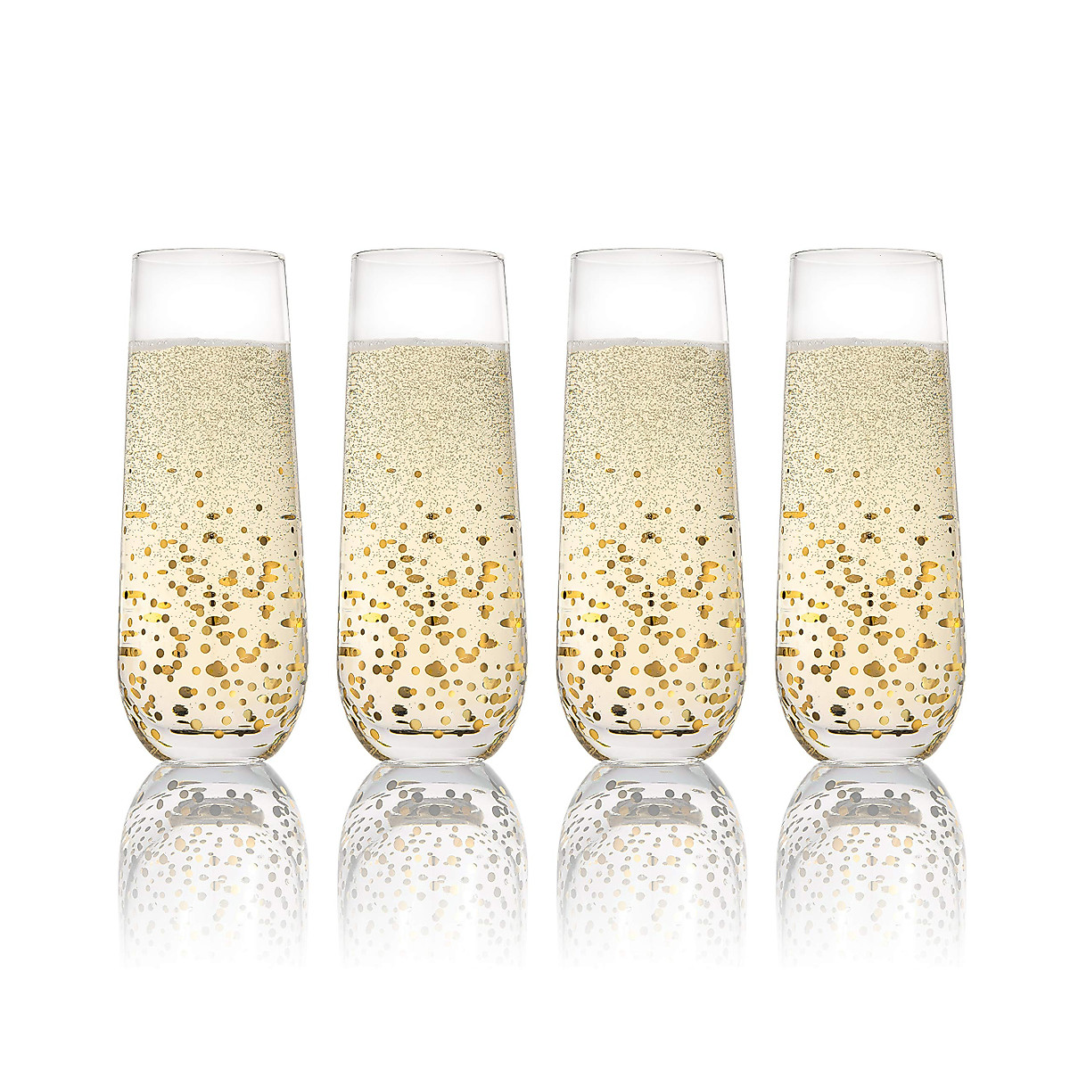 Trinkware Goldosa Stemless Champagne Flute Glasses With Gold Luster – Mimosa Glasses Set of 4 – 9oz