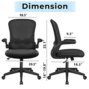 Devoko Office Desk Chair Ergonomic Mesh Chair Lumbar Support with Flip Up Arms and Adjustable Height (Black)