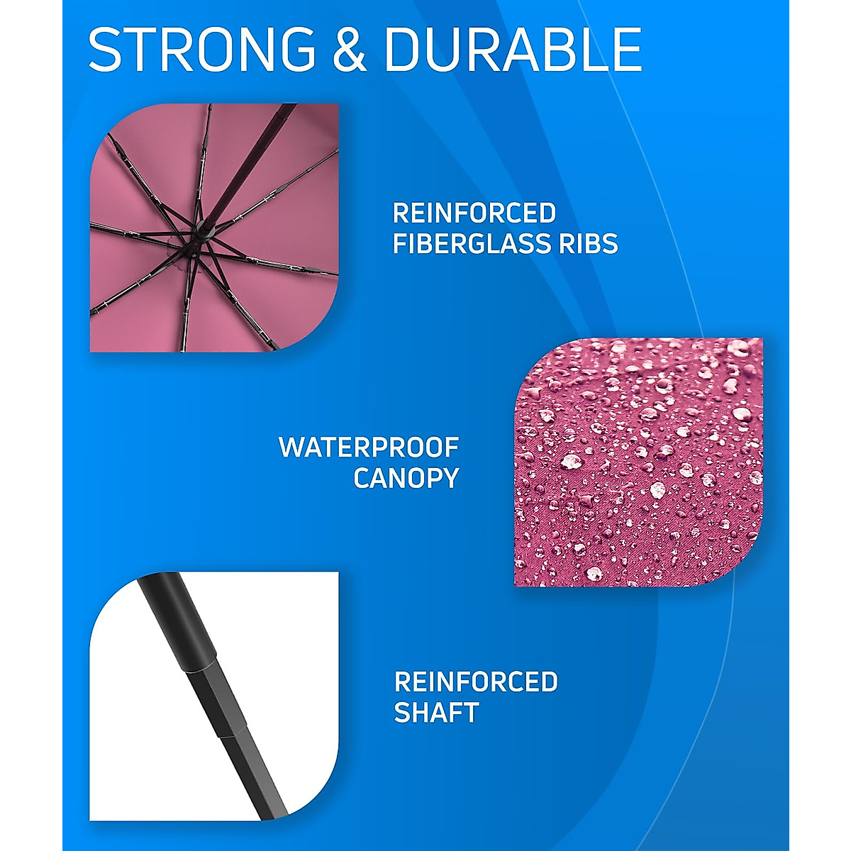 Rain-Mate Compact Travel Stick Umbrella - Pocket Portable Folding Windproof Mini Umbrella - Auto Open and Close Button and 9 Rib Reinforced Canopy