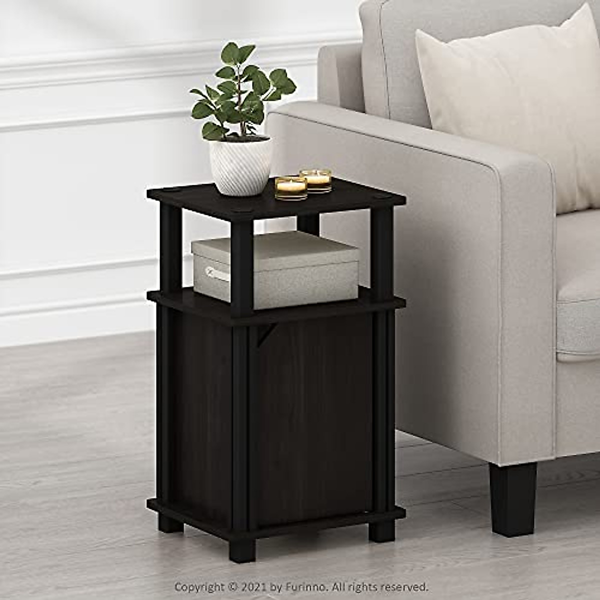 Furinno Brahms 3-Tier End Side Sofa Table/Nighstand with Door, 1-Pack, Espresso/Black
