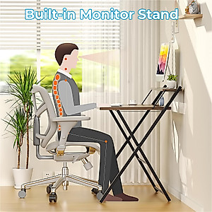 GreenForest Folding Desk No Assembly Required Small Size, 2-Tier Foldable Computer Desk with Shelf for Home Office, Space Saving Portable Laptop Study Foldable Table for Small Spaces, Brown
