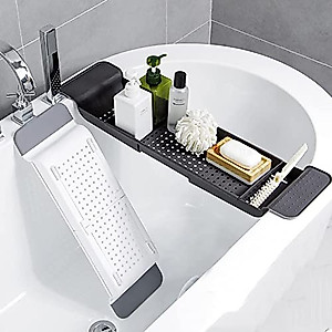 Expandable Drain Bath Shelf Caddy Tray, Multifunctional Plastic Bathtub Tray Bathroom Organizer Simple Stylish Bathtub Storage Rack for Candle Towel, Book, Wine, Phone, Shower (White - 1pcs)