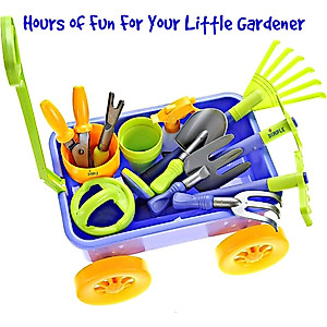 Dimple Garden Wagon & Tools Toy Set Premium 15 Pcs Kids Gardening Tools & Wagon Toy Set - Sturdy & Durable - Top Yd, Beach, Sand, Garden Toy - Great for Kids & Toddlers (Garden Toy Set) Green (Single)