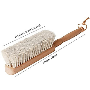 OAKART Horsehair Hand Brush Soft Bristles Oiled Beech Wood Handle Coat Brush 12 Inch Long (White Horsehair)