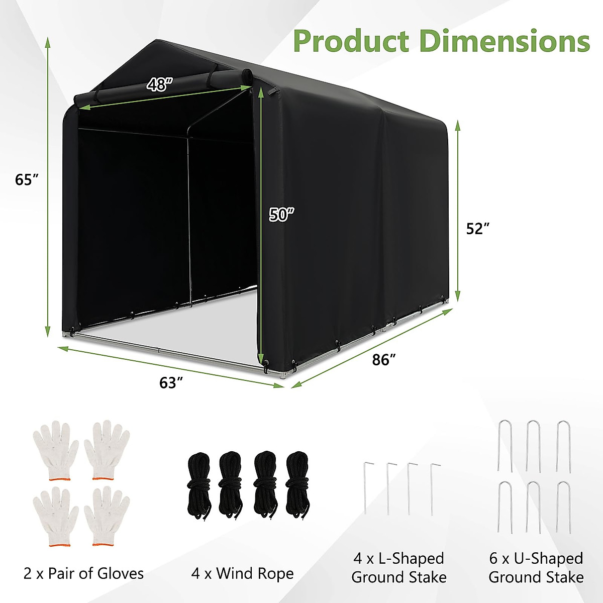 Goplus Portable Shed, 7 x 5.2 x 5.4Ft Storage Tent Shelter w/Roll-Up Zipper Door, Steel Frame, Waterproof Cover, Wind Rope & Ground Stake, Outdoor Storage Shed for Outside Motorcycles Garden Tools