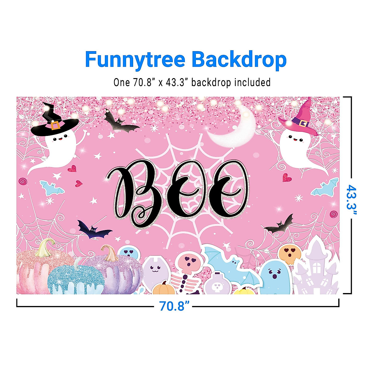 Funnytree Pastel Halloween Backdrop Pink Ghost Girls Birthday Party Background Boo Theme Hallowmas Banner Cute Spooky Bat Pumpkin Decoration Supplies Photo Booth Prop