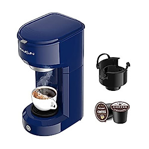 Vimukun mukun Single Serve Coffee Maker, Coffee Brewer Compatible with K-Cup Pods and Ground Coffee, Coffee Maker One Cup with 6 to 14oz Reservoir, Small Size(Blue)