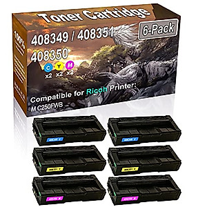 6-Pack (2C/2Y/2M) Compatible M C250FWB Color Toner Cartridge (High Capacity) Replacement for Ricoh M C250 (408349 408351 408350) Printer Toner Cartridge