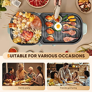 Homiesetify Electric Hot Pot with Grill, 2 In 1 Indoor Non-Stick Barbecue Shabu Hot Pot with Dual Temperature Control, Detachable Hot Pot and Baking Tray, Smokeless Shabu Korean BBQ Grill