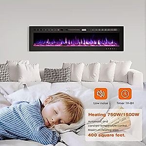 PAOLFOX 70 inch Electric Fireplace Insert,Electric Wall Mounted,Wall with Remote Control,Linear Fireplace,Led Fireplace,Electric Recessed,9 Flame Colors… Black