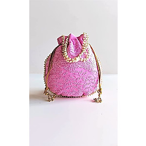 Ethnic Indian Potli Bag For Woman Chikankari Work Embroidered Potli Bag Handbag Elegant Organizer Clutch With Handle Wedding & Evening Party Purse BY PANACHE MERCHANT (Pack Of 5)