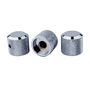 Guyker 3Pcs Brass Potentiometer Control Knobs with 6mm(0.24”) Dia. Shaft Pot - High Grade Knurled Volume Tuning Audio Knob Replacement for Electric Guitar or Precision Bass - CNC Machined(Chrome)