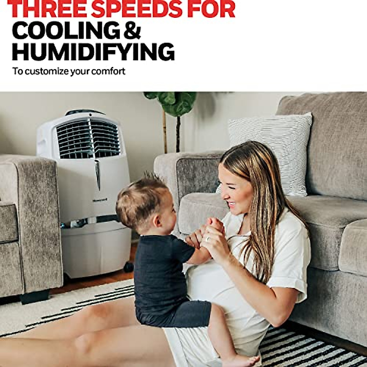 Honeywell 525 CFM Indoor Portable Evaporative Air Cooler, Fan & Humidifier with Ice Compartment & Remote, White