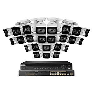 Lorex NC4K8-3224WB 32 Channel 4K Surveillance System with N882A38B 8TB 4K Fusion NVR, 16 Port ACCLPS263B POE Switch and 24 E841CA-E 8MP White Bullet Cameras