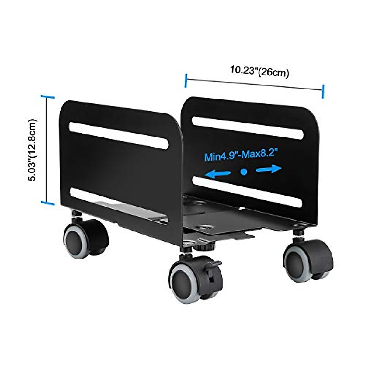 CPU Stand, Computer Tower Stand with 2 Locking Wheels and 2 Caster Wheels, UPC Steel Rolling Stand Computer Stand for Desktop Tower (Black)