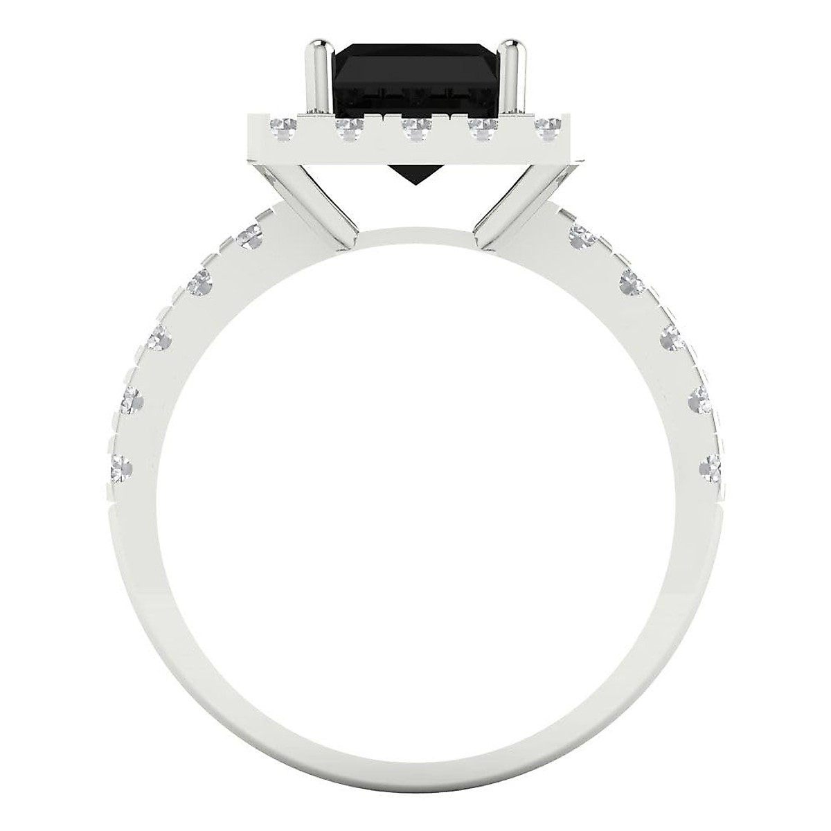 Clara Pucci 3.90 ct Cut Solitaire Halo Natural Black Onyx Engagement Promise Anniversary Bridal Ring 18K White Gold 7.75