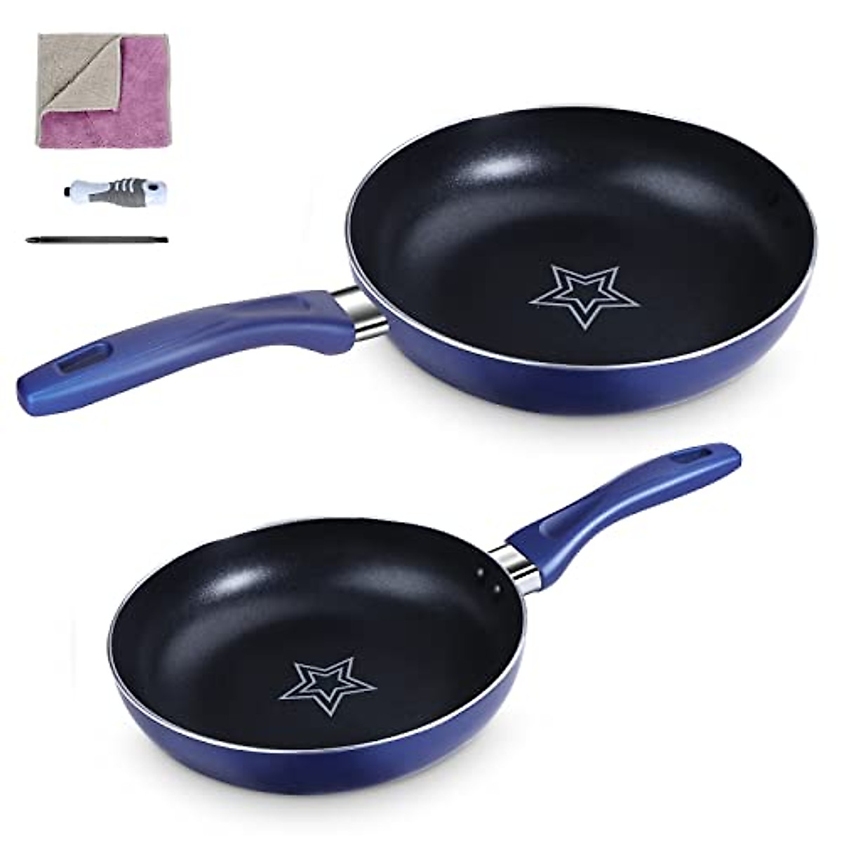 Nolopau Nonstick Frying Pan, Aluminum Non Stick Fry Pans for Cooking Eggs Omelettes and More, 8" and 10.4" Cooking Surface Non Stick Skillet Pan Nonstick Cookware