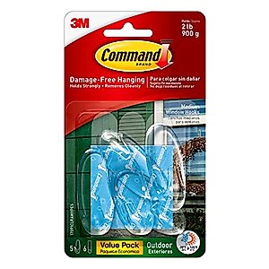 Command Medium Wall Hooks, Damage Free Hanging Wall Hooks with Adhesive Strips, No Tools Wall Hooks for Hanging Decorations in Living Spaces, 5 Clear Wall Hooks and 6 Command Strips