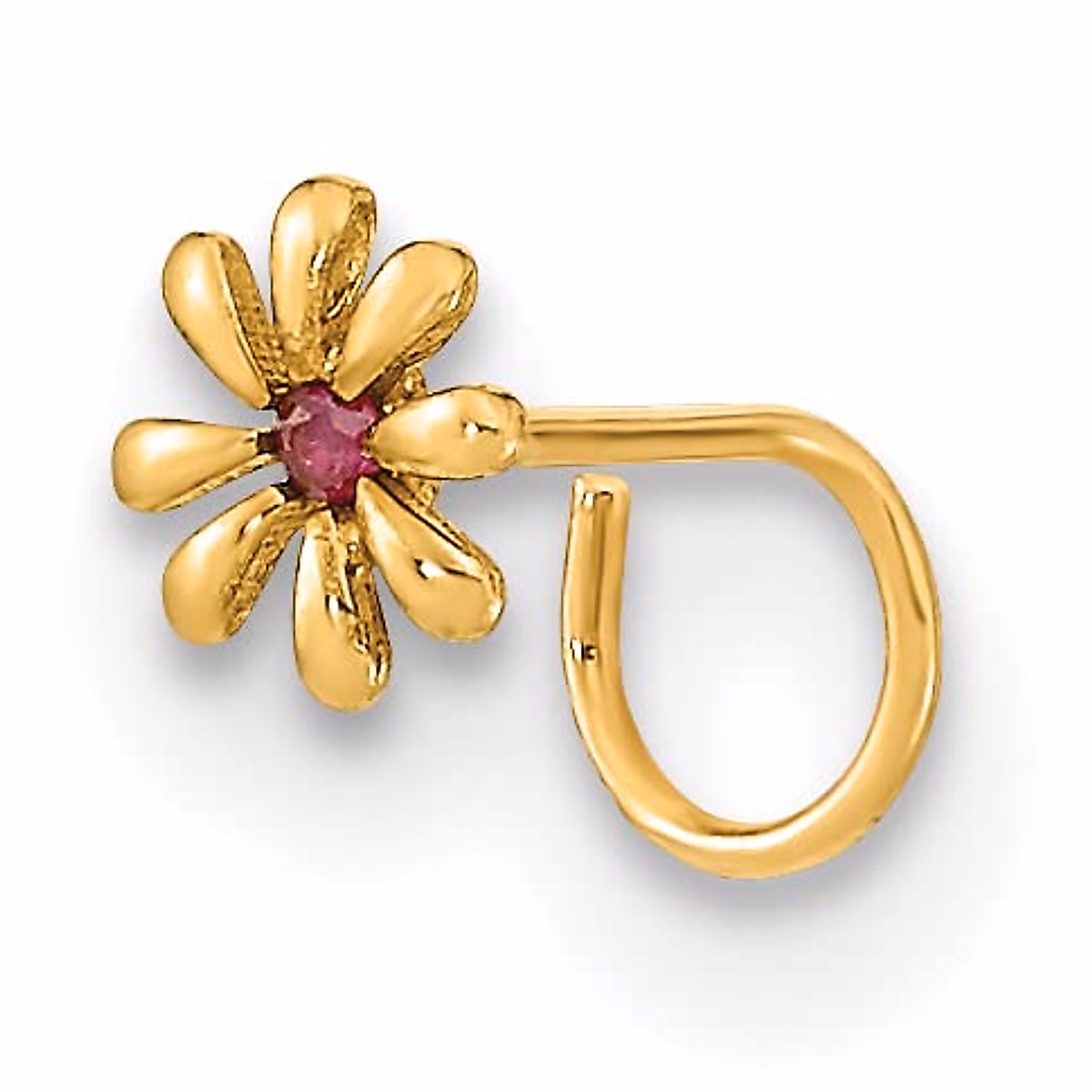 Avariah Solid 14K Yellow Gold 22 Gauge Flower and CZ Nose Ring Body Jewelry - 8.11mm