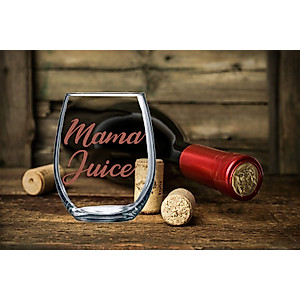 Mama Juice Funny 15oz Stemless Crystal Wine Glass - Fun Wine Glasses with Sayings Gifts for Women
