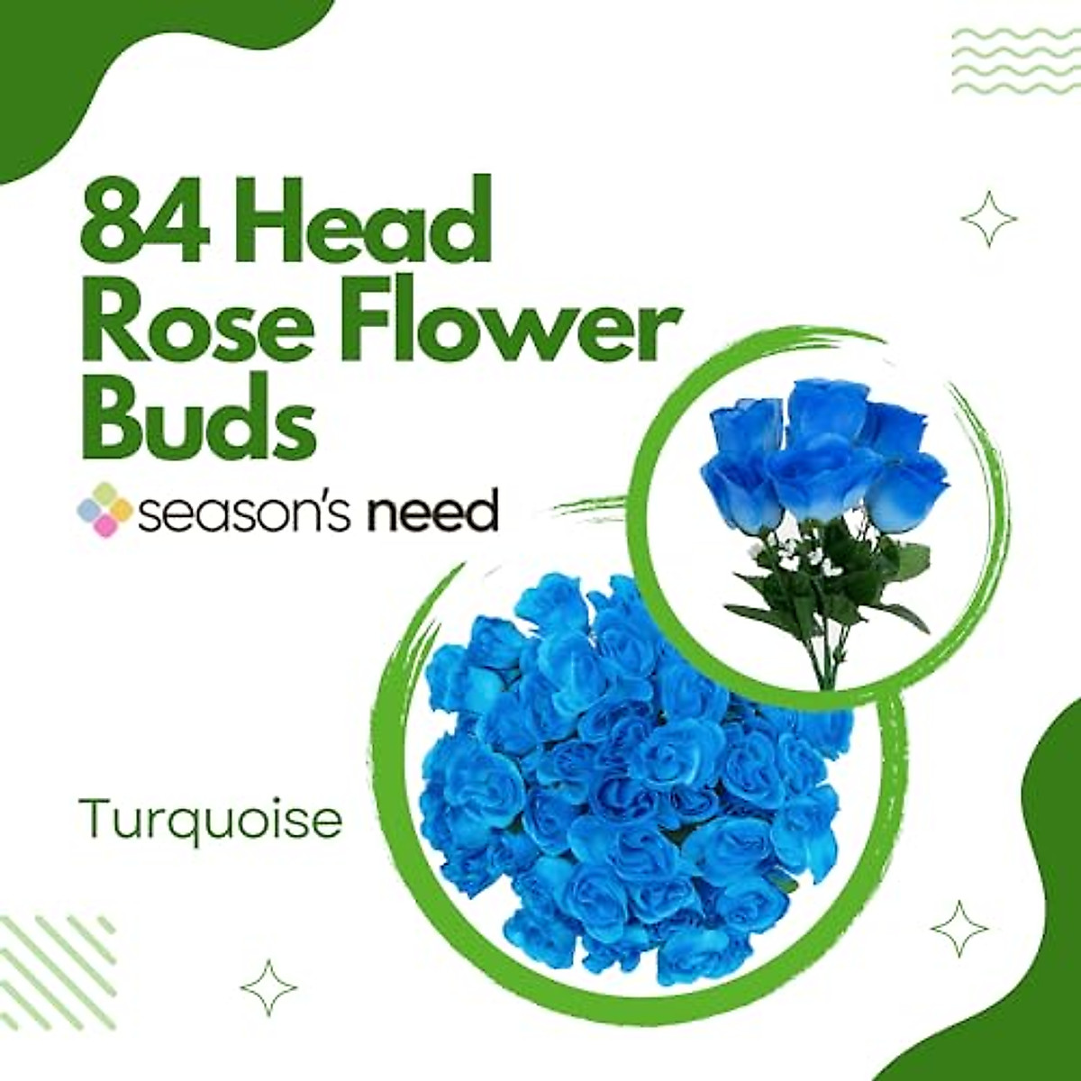 SN Decor Season’s Need Artificial Flowers 84Pcs Real Looking Turquoise Bulk Fake Roses with Baby’s Breath for DIY Wedding Bouquets Baby Shower Centerpieces Party Tables Home Decorations