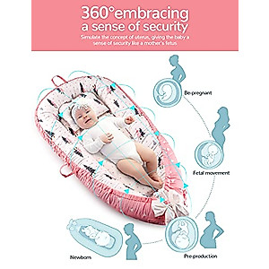 GIEFRNE Baby Lounger Baby Nest Co-Sleeping for Baby 0-12M, Soft Breathable Cotton Adjustable Newborn Bassinet Mattress Portable Infant Floor Seat Baby Registry Search (Pink)
