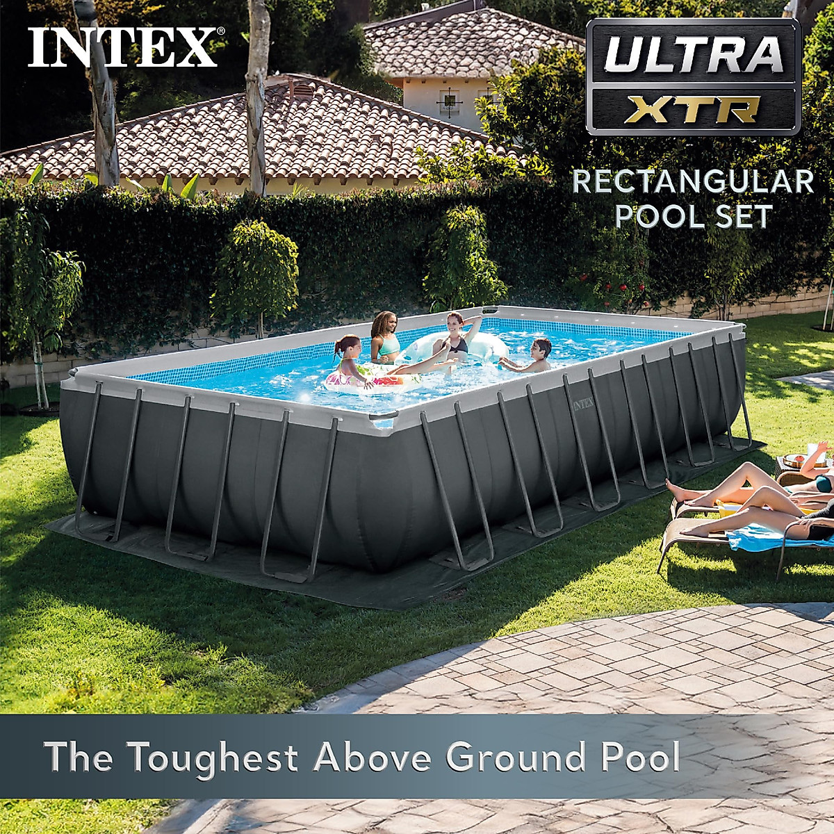 INTEX 26367EH 24'x12'x52" Ultra XTR Frame Outdoor Above Ground Swimming Pool Set with Sand Filter Pump, Ladder, Ground Cloth & Protective Canopy