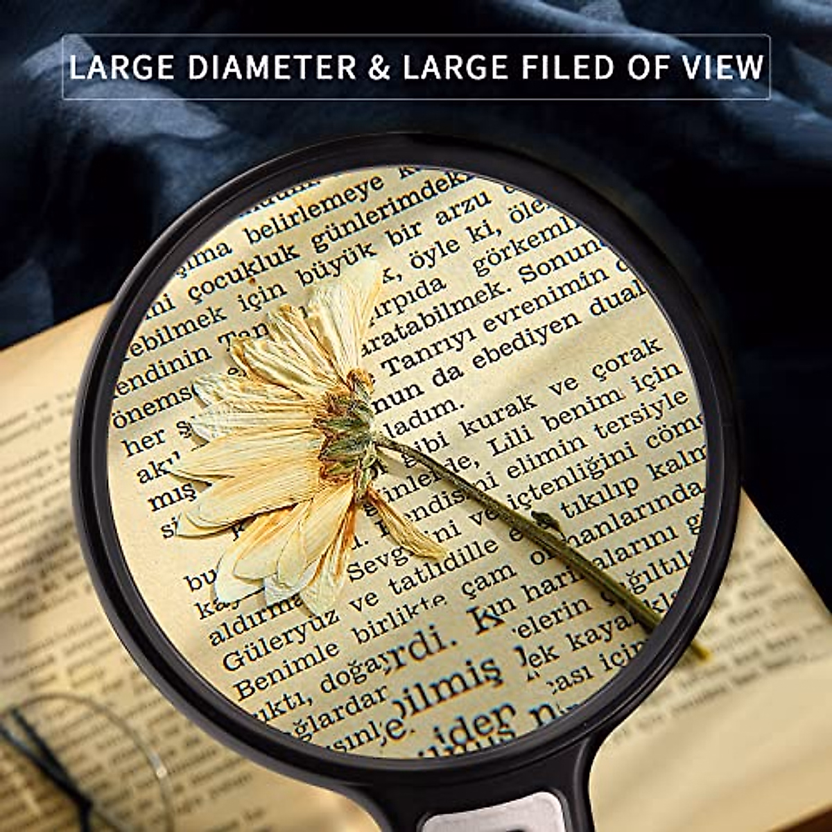 Magnifying Glass with Light, 10X 20X High Magnification, Large Handheld Magnifier with 4 LED Light, Suitable for Low Vision Seniors Reading, Jewelry, Coin, Science.