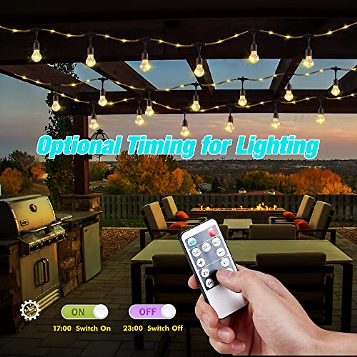 IPStank Outdoor String Lights, 48FT Warm White Patio Light String IP65 Patio Lights Light Bulbs Twinkle Stand, Weatherproof and Shatterproof, Decorative for Cafe, Patio, Porch and Party