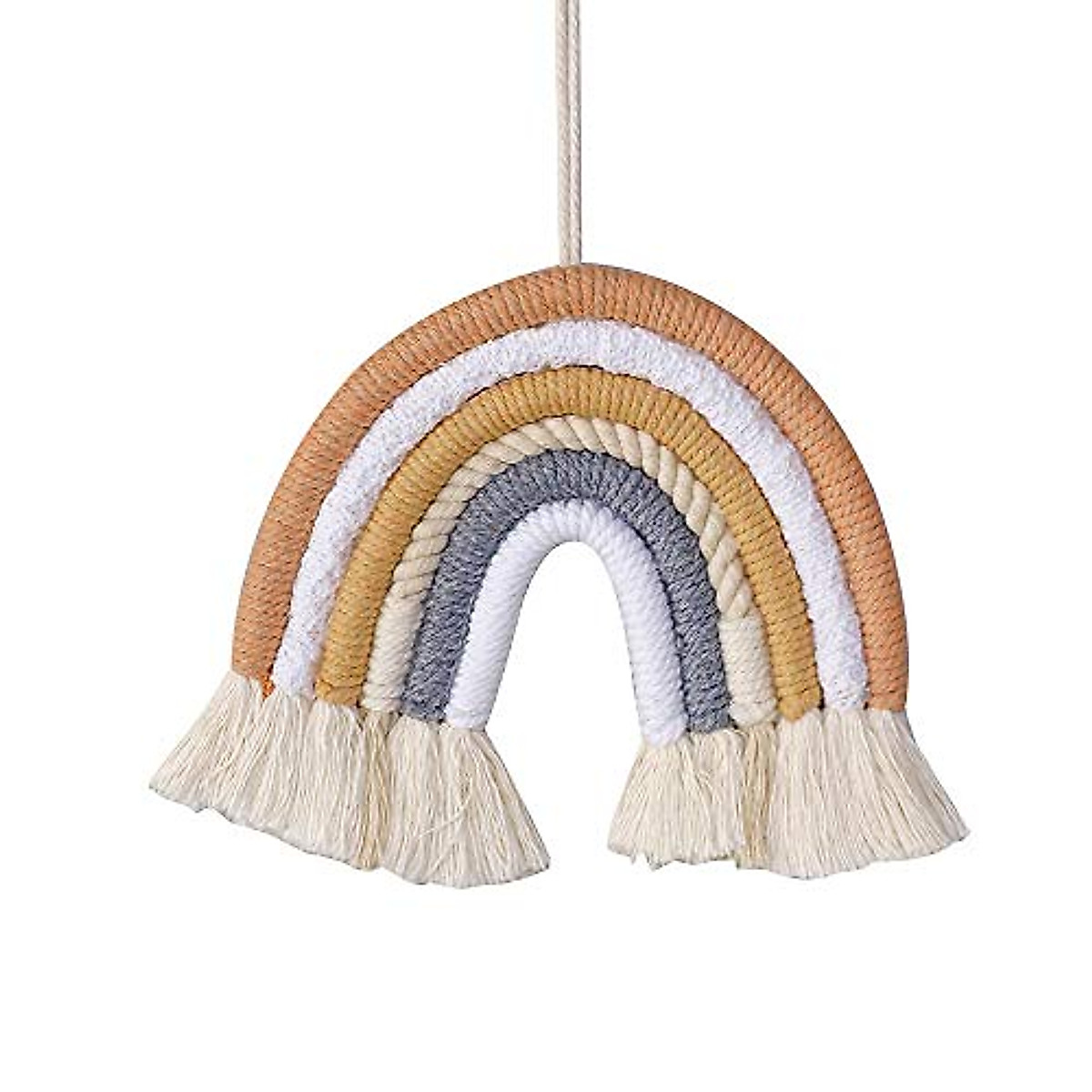 Abnilxt Rainbow Wall Hanging,Woven Rainbow Wall Hanging, Rainbow Wall Art,Bohemian Wall Hanging,Handmade Macrame Rainbow Wall Decor for Nursery and Home Decor (Brown,6x7x0.39in)