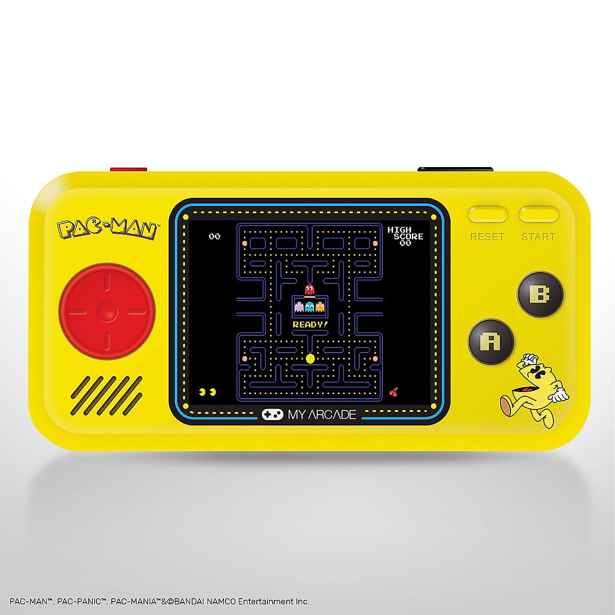 My Arcade Pocket Player Handheld Game Console: 3 Built In Games, Pac-Man, Pac-Panic, Pac-Mania, Full Color Display, Speaker, Volume Controls, Headphone Jack, Battery or Micro USB Powered, Yellow