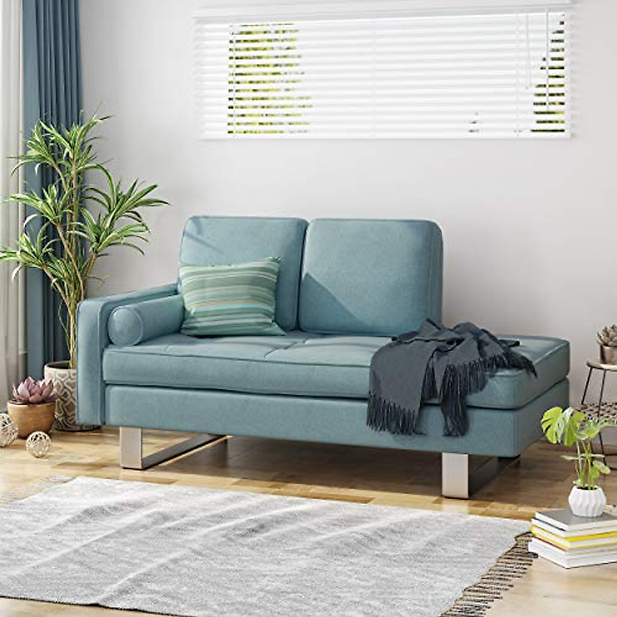 Christopher Knight Home Phelps Modern Fabric Chaise Loveseat, Blue, Silver