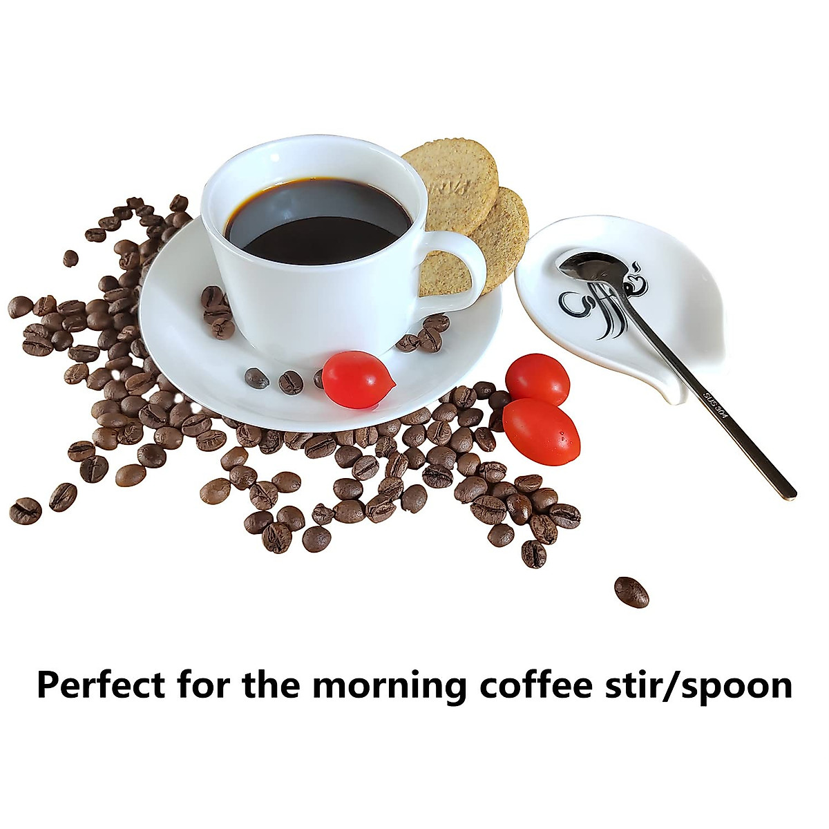 Coffee Spoon Rest, Small Ceramic Coffee Spoon Holder, Porcelain Spoon Holder, Ceramic Spoon Rest for Tablespoon,Teaspoon,Bar Spoon,Coffee Bar Accessories (Spoon Rest+Sliver Spoon)