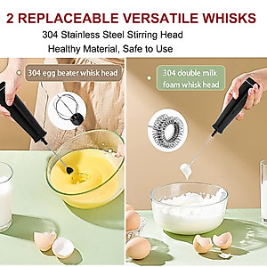 Milk Frother Handheld, Mini Electric Coffee Frother with Double Whisk, Overheat Protection Portable USB Rechargeable Foam Maker 3 Speed Adjustable Egg Beater Drink Mixer Immersion Blender Cordlesss