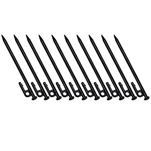 LBY 10pcs Tent Stakes, 20cm(7.87'') Heavy-Duty Steel Solid Tent Stakes Pegs, Steel System Outdoor Tent Nail Camping Stakes, 45#Steel (Black)