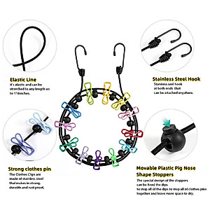 Clothesline，Retractable Portable Clothesline for Travel，Clothing line with 12 Clothes Clips，for Indoor and Outdoor Laundry Drying line，Outdoor Camping Accessories