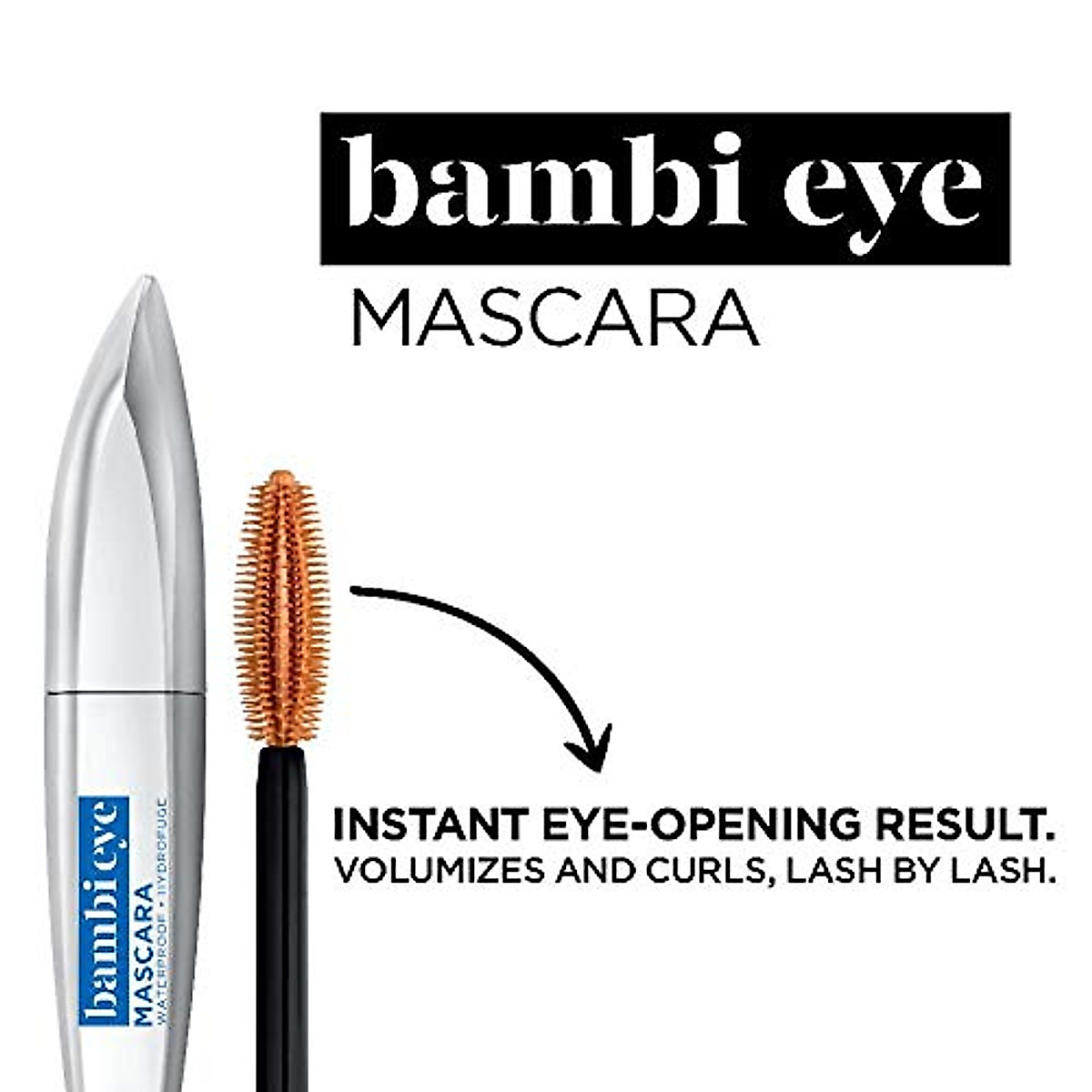 L'Oreal Paris Bambi Eye Mascara, Lasting Volume, Length & Lift, Doe-Eye Definition, No Clumping or Smudging, Waterproof, Blackest Black, 0.21 fl. oz.