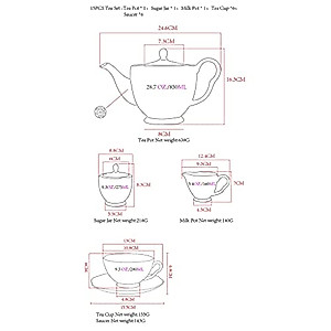 HOUKAI 15pcs European Style Bone China Coffee Set Golden Porcelain Tea Set Afternoon Teapot Sugar Bowl Milk Jug Coffeeware (Color : E)