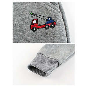 GFQLONG Toddler Boys 2 Pack Fleece Excavator Jogger Sweatpants,Baby Cartoon Winter Warm Pocket Lounging Bottoms,Black+Grey 2-3T