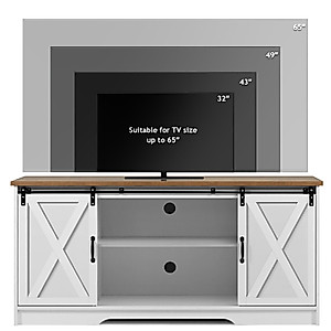 4 EVER WINNER White TV Stand for 65 Inch TV, 58" Farmhouse Entertainment Center with Sliding Barn Doors for Televisions up to 65+ Inch, TV Stand 65 Inch with Adjustable Shelf for Living Room