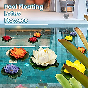 RONRONS 9 Pack Artificial Floating Foam Lotus Flowers with Water Lily Pad Ornaments, Ivory White