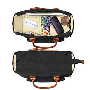 LUXJA Breast Pump Bag with Breastmilk Cooler Bag (Hold Four 5 Ounce Breastmilk Bottles), Leather Handle Breast Pump Tote for Working Mothers (With a Laptop Pocket), Black