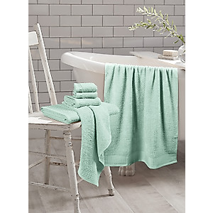GLAMBURG 100% Cotton Ultra Soft 6 Pack Towel Set, Contains 2 Bath Towels 28x55 Inches, 2 Hand Towels 16x24 Inches & 2 Wash Coths 12x12 Inches, Compact Absorbent Lightweight & Quickdry - Sea Green