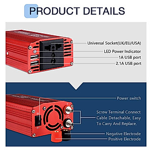 300W Car AC Power Inverter DC 12V to 110V for Vehicles Converter 3.1A Dual USB Fast Charging Ports Car Charger Adapter,Red