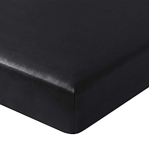 ANMINY PU Leather Sofa Couch Seat Cushion Covers Chair Armchair Stretchy Slipcover Anti-Slip Super Soft Furniture Protector with Elastic Bottom (1 Seater, Black)