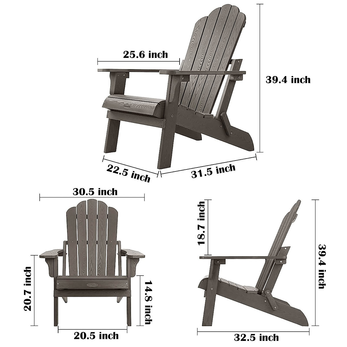 Folding Adirondack Chairs Set of 2, Outdoor Patio Weather Resistant Chair, Imitation Wood Stripes, Easy to Fold Move & Maintain, Plastic Chair for Backyard Deck, Garden Lawn Porch - Dark Brown